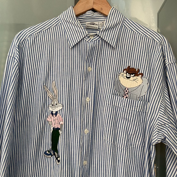 ACME | Shirts | Vintage Acme Blue Striped Looney Toons Button Up Shirt ...